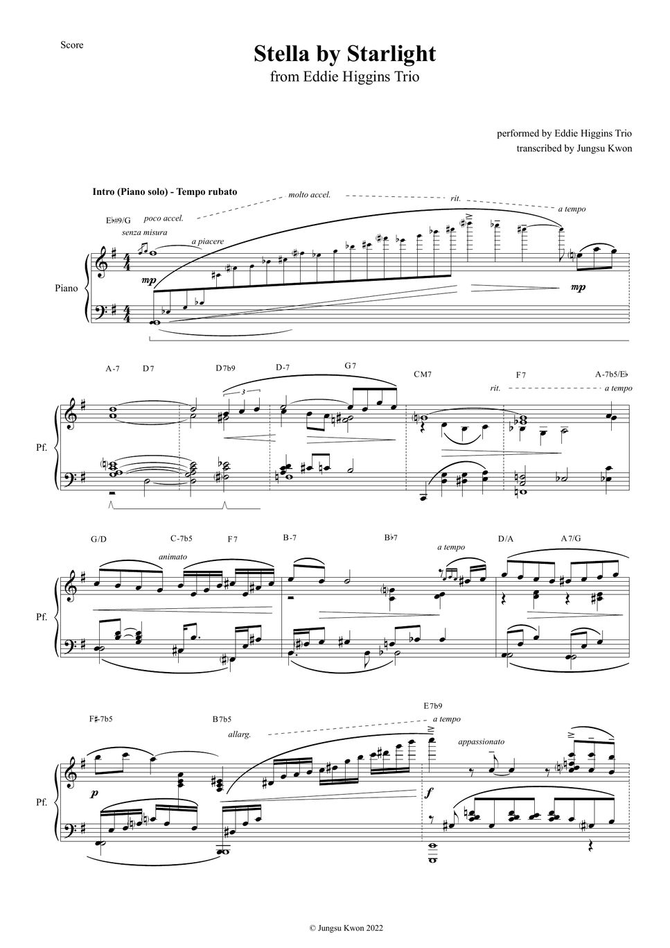 Eddie Higgins - Stella by Starlight - Eddie Higgins Trio (sheet) (재즈 트리오) نوتة by Jungsu Kwon