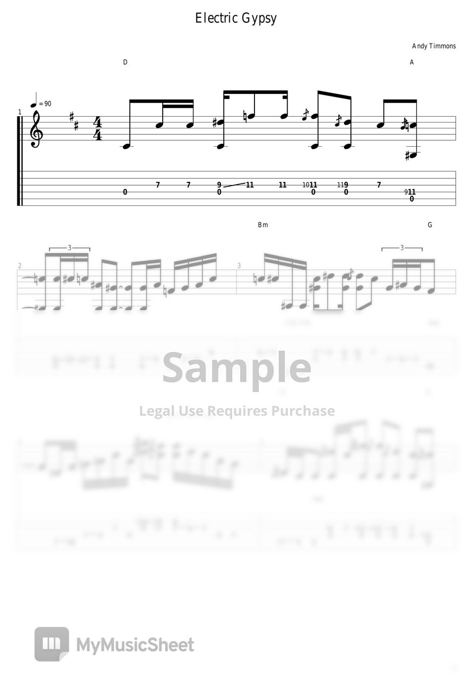 Andy Timmons - Electric Gypsy Tab + 1staff by guitar cover with tab