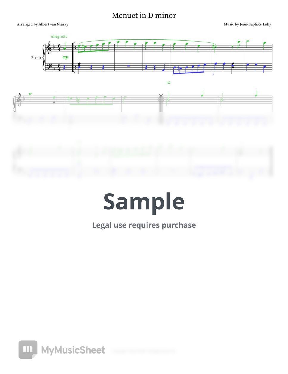 Jean-Baptiste Lully - Jean-Baptiste Lully - Menuet in D minor Sheets by ...