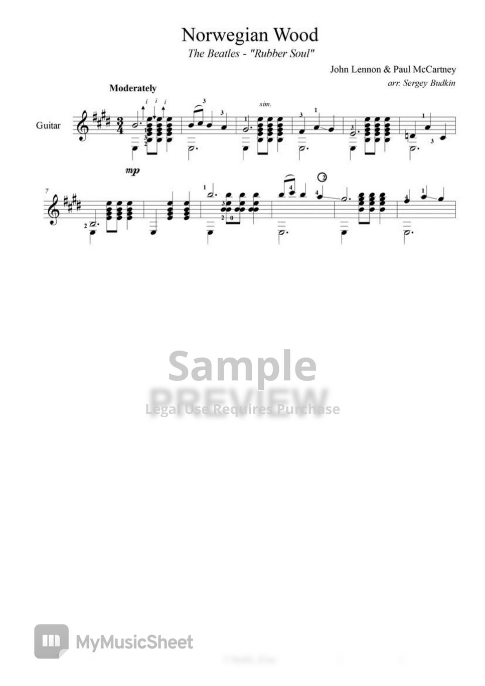 The Beatles - Norwegian Wood Sheet Music by Buddy_King