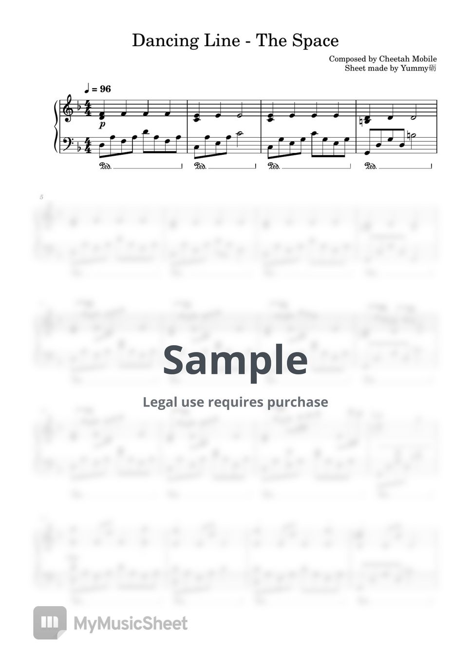 Cheetah Mobile - Dancing Line - The Space โน้ตเพลง by Yummy砺