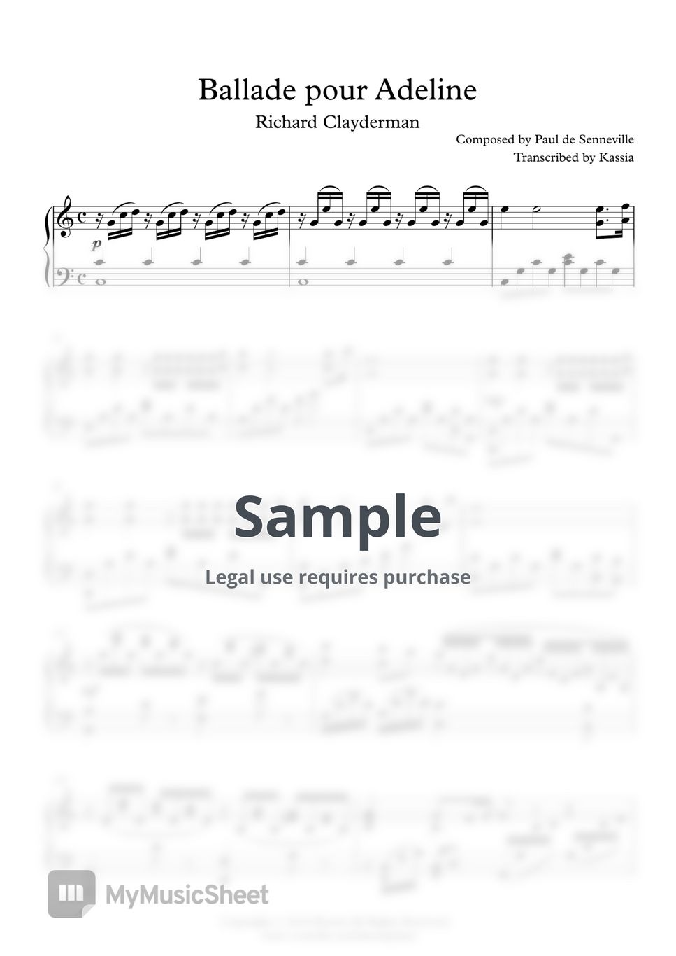 Richard Clayderman - Ballade Pour Adeline Sheet Music by Kassia