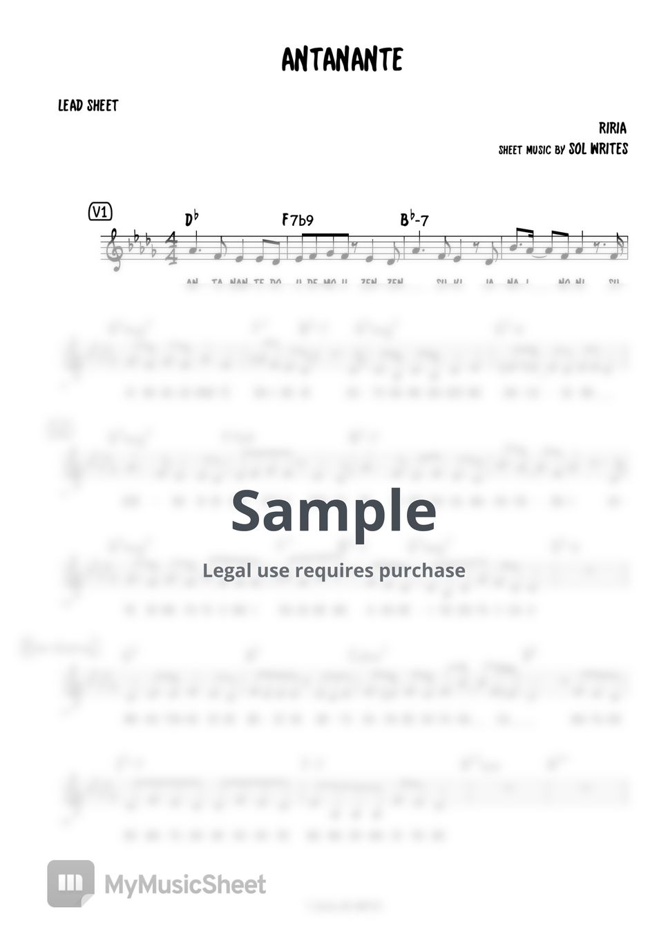 riria - Antanante (ENG Lead Sheet - Chords & Lyrics Rom.) Sheet Music ...