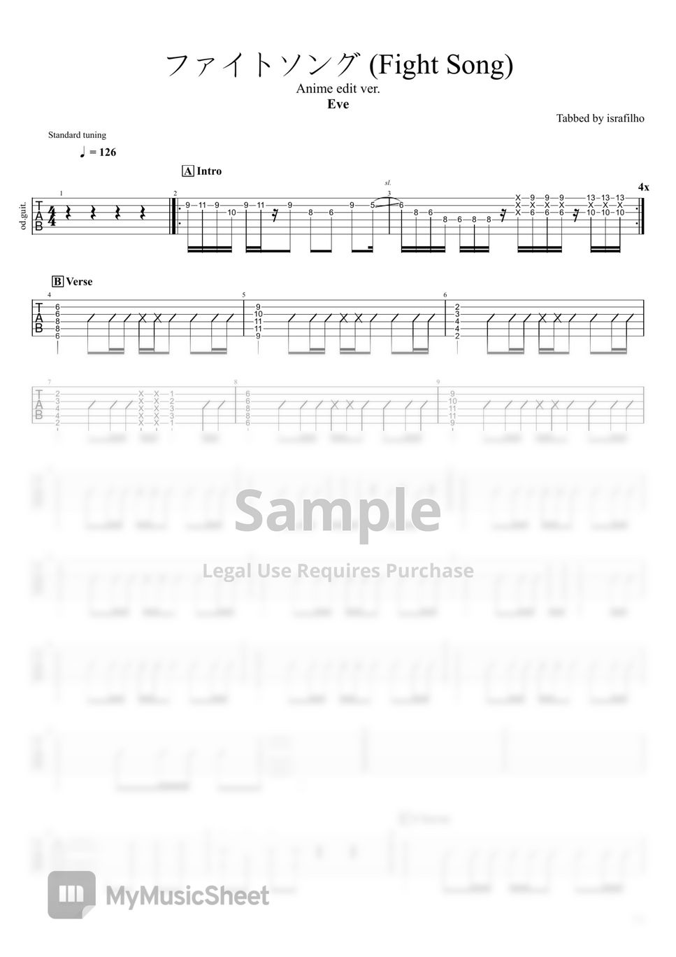 Eve - ファイトソング (Anime edit ver.) Sheets by israfilho