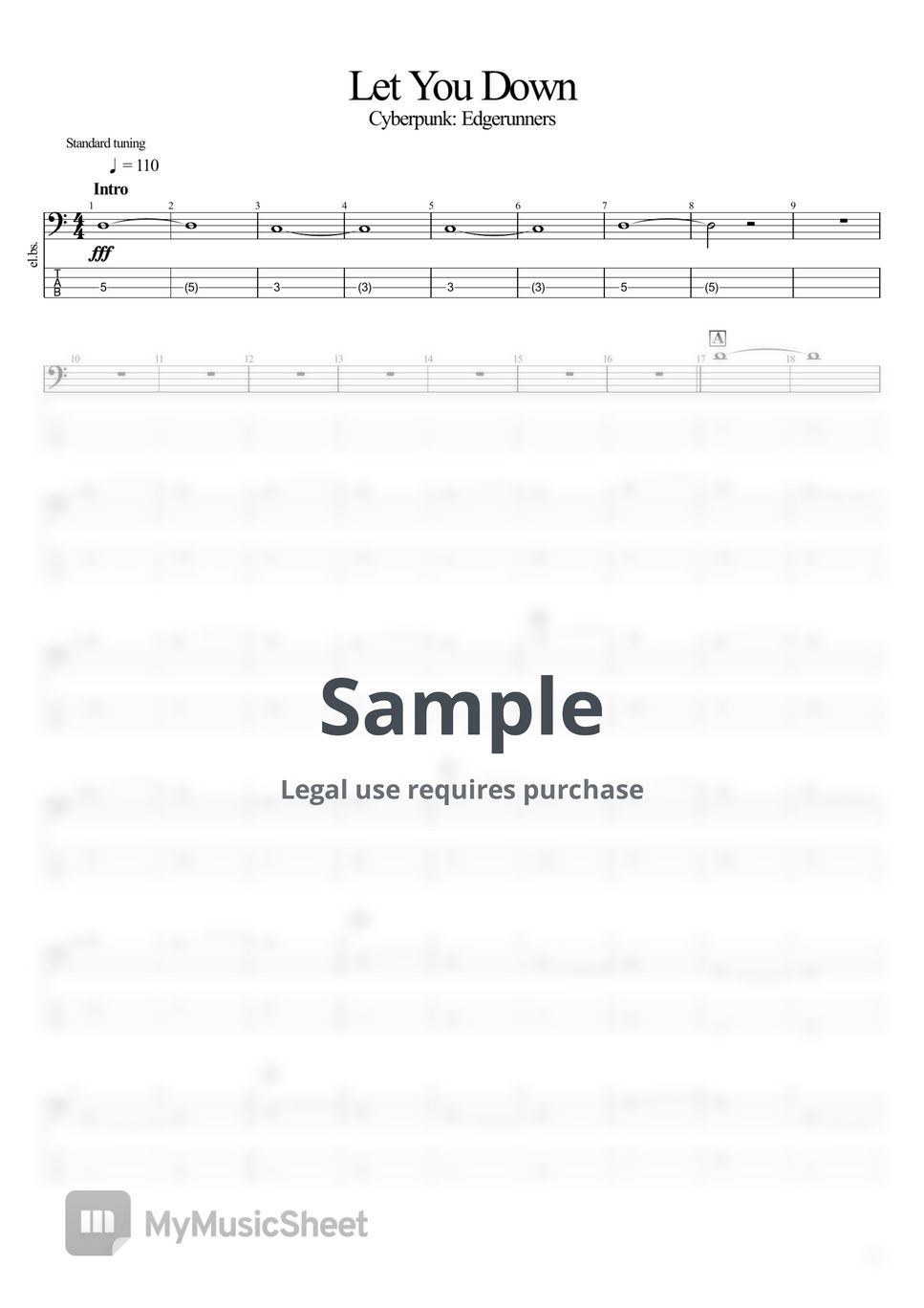 Cyberpunk_Edgerunners - Let You Down Tab + 단선 악보 by BassBlur