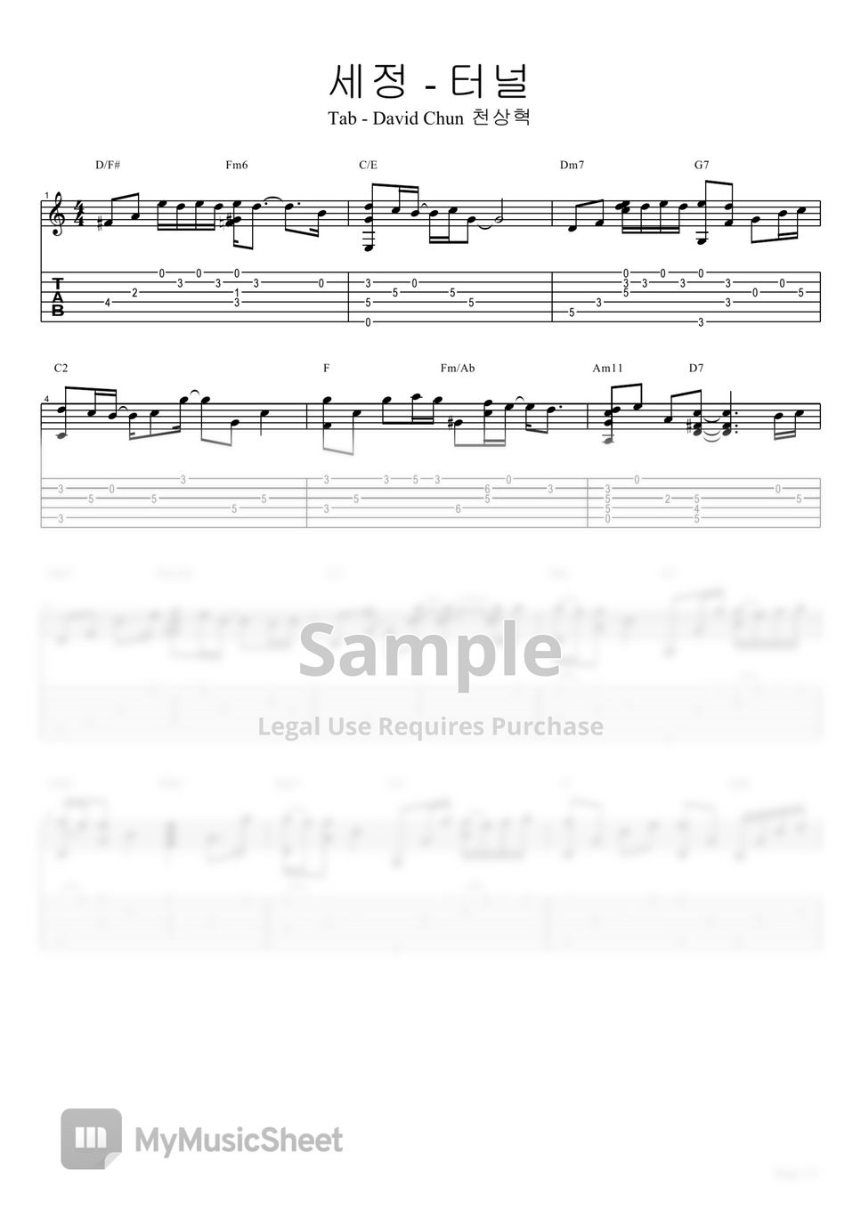 세정 - 터널 Sheet Music by David Chun