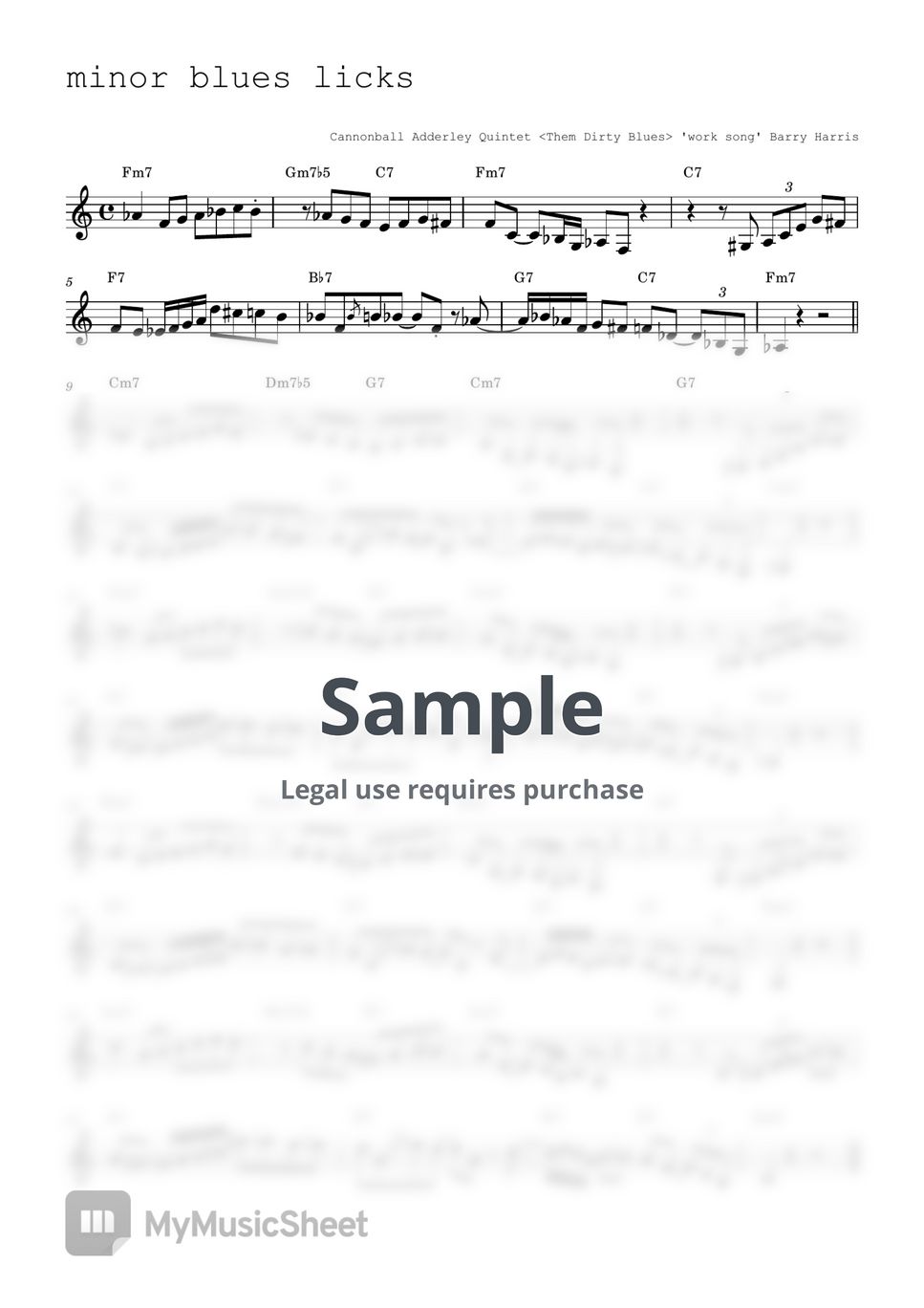 Barry Harris - Minor Blues Licks (5 key) Sheet Music by 헬로블루조이