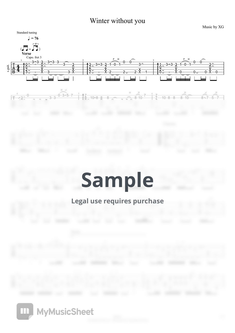 XG - winter without you Sheet Music by 林哲志