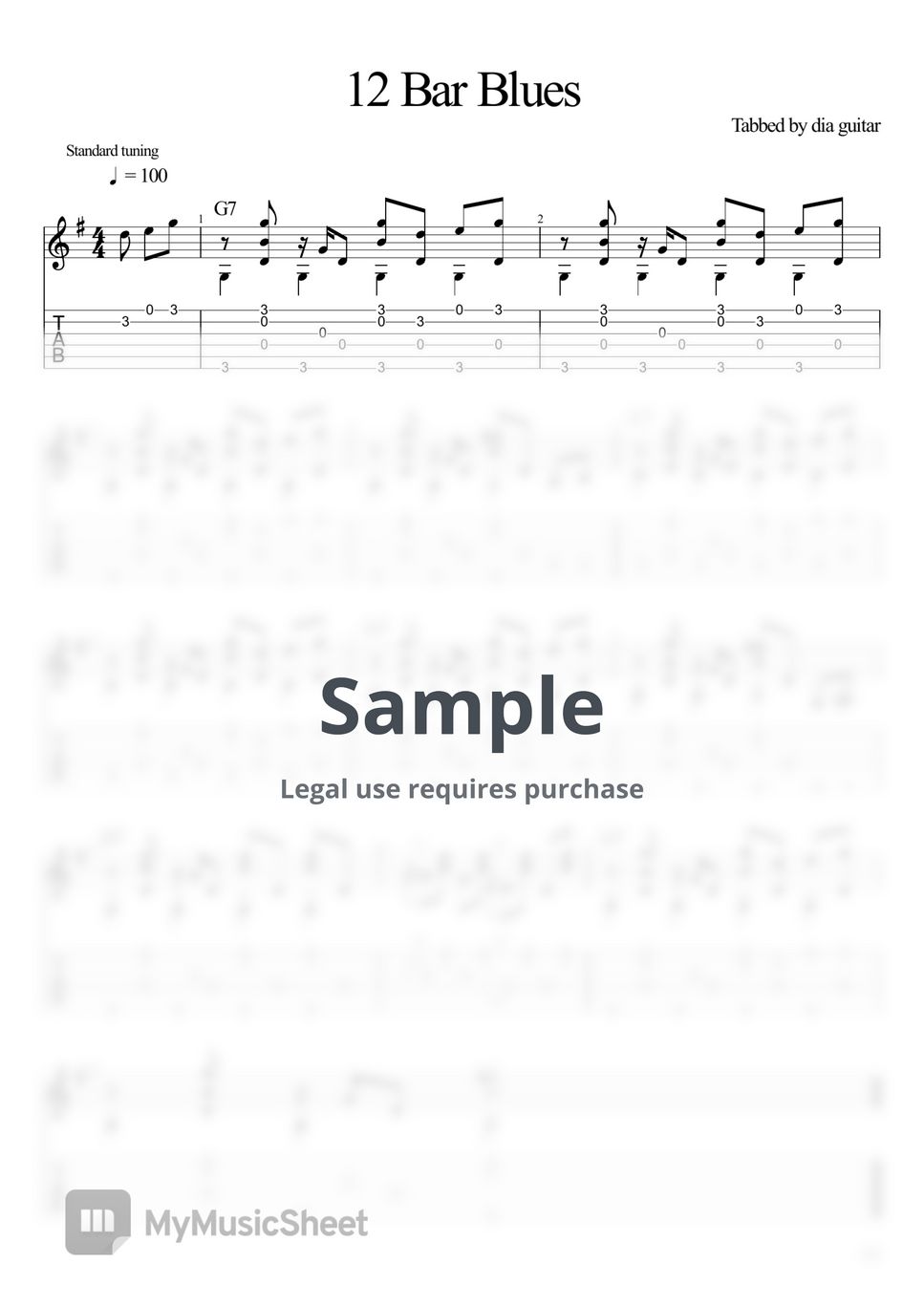 Exercise Blues - 12 bar Blues Fingerstyle 악보 by Exercise Blues