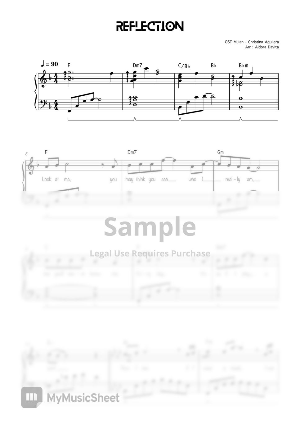 Christina Aguilera - Reflection (Original Key) Sheet Music by Aldora Davita