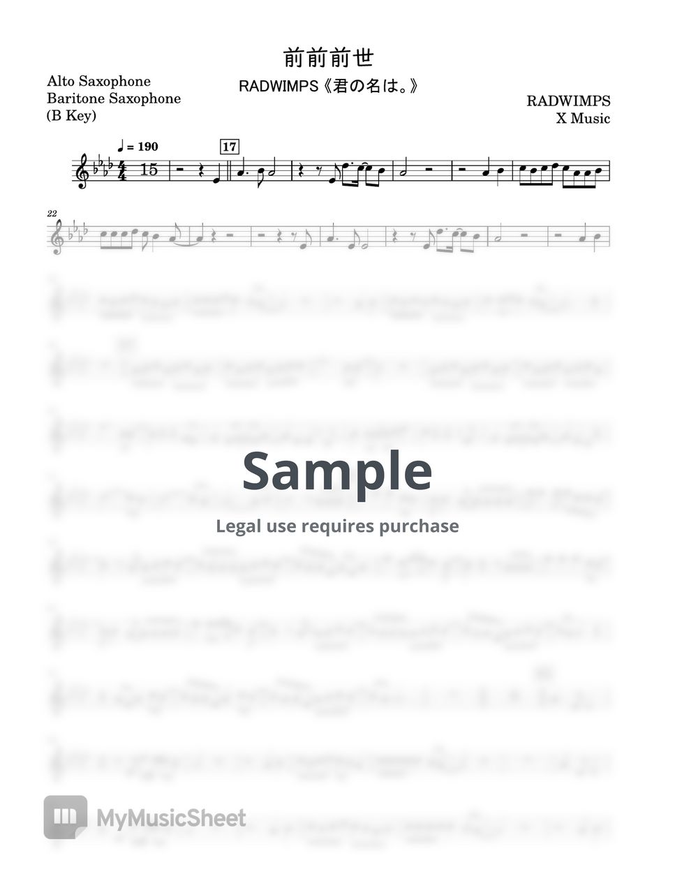 RADWIMPS - 前前前世 (你的名字/君の名は/Your Name/movie ver./B.Eb.Ab.Bb Key/附伴奏連結(With Karaoke Links)/含簡譜 ...