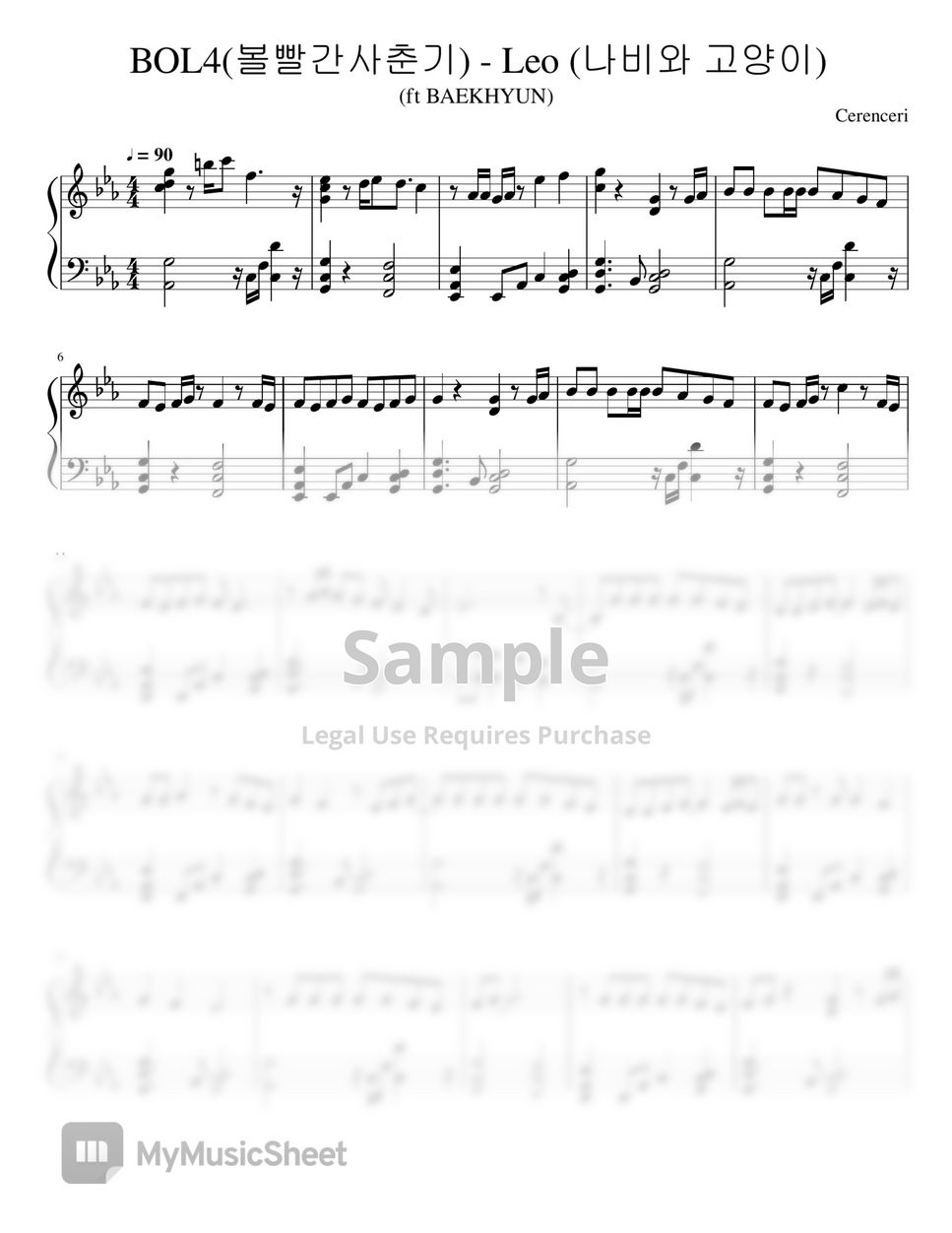BOL4 (볼빨간사춘기) - Leo (나비와 고양이) (FT. BAEKHYUN(백현)) 악보 by Cerenceri