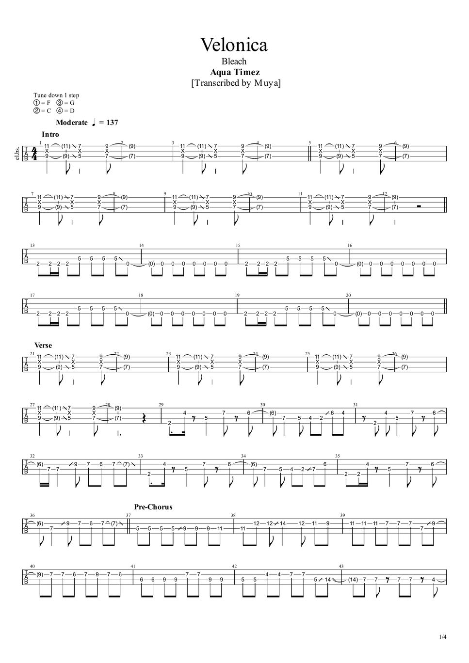Aqua Timez - Velonica (Bass TAB) 악보 by Muya