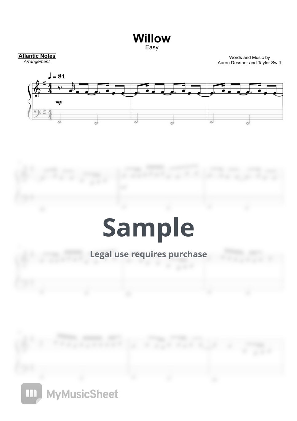 Taylor Swift - Willow Sheet Music by Atlantic Notes