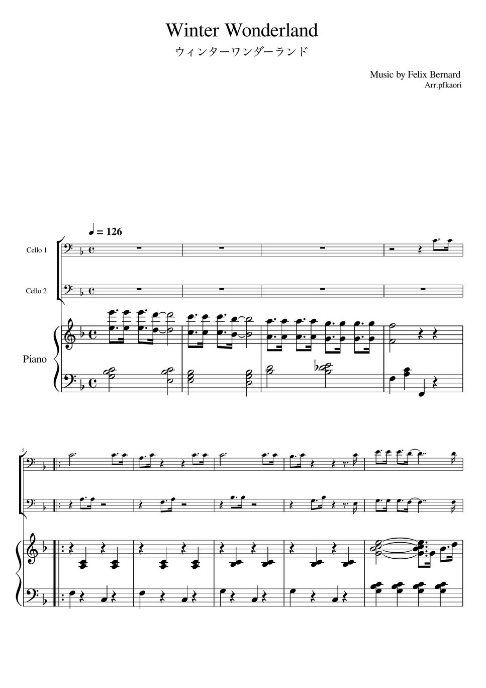 Felix Bernard - Winter Wonderland (Cello duet / Piano trio) Partitura ...