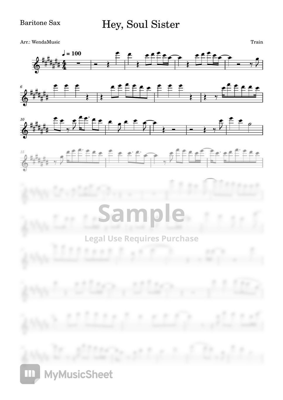 Train - Hey, Soul Sister (Baritone Sax) Sheets by WendaMusic