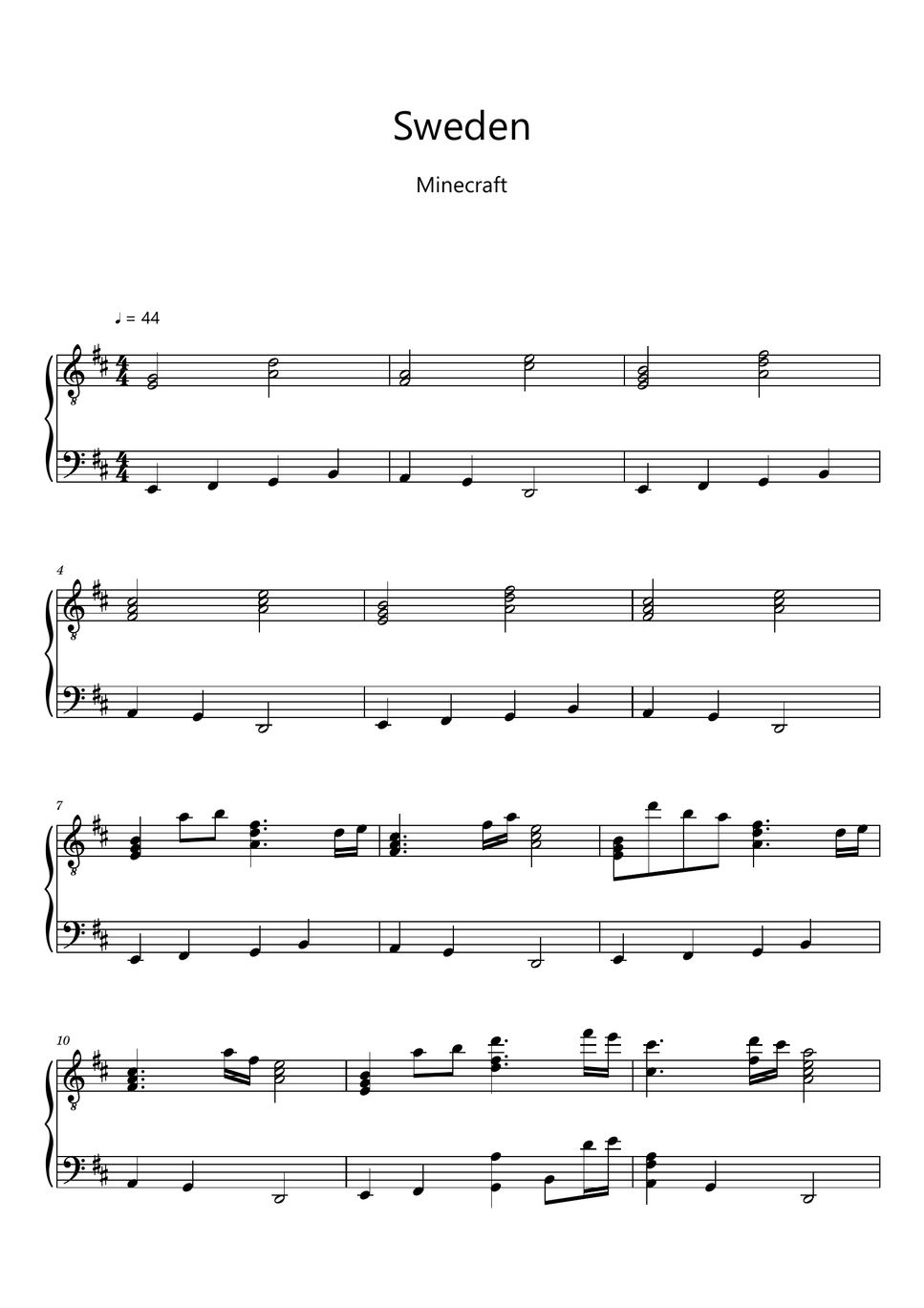 Minecraft - C418 - Sweden (Minecraft Soundtrack) (Sheet Music, MIDI ...