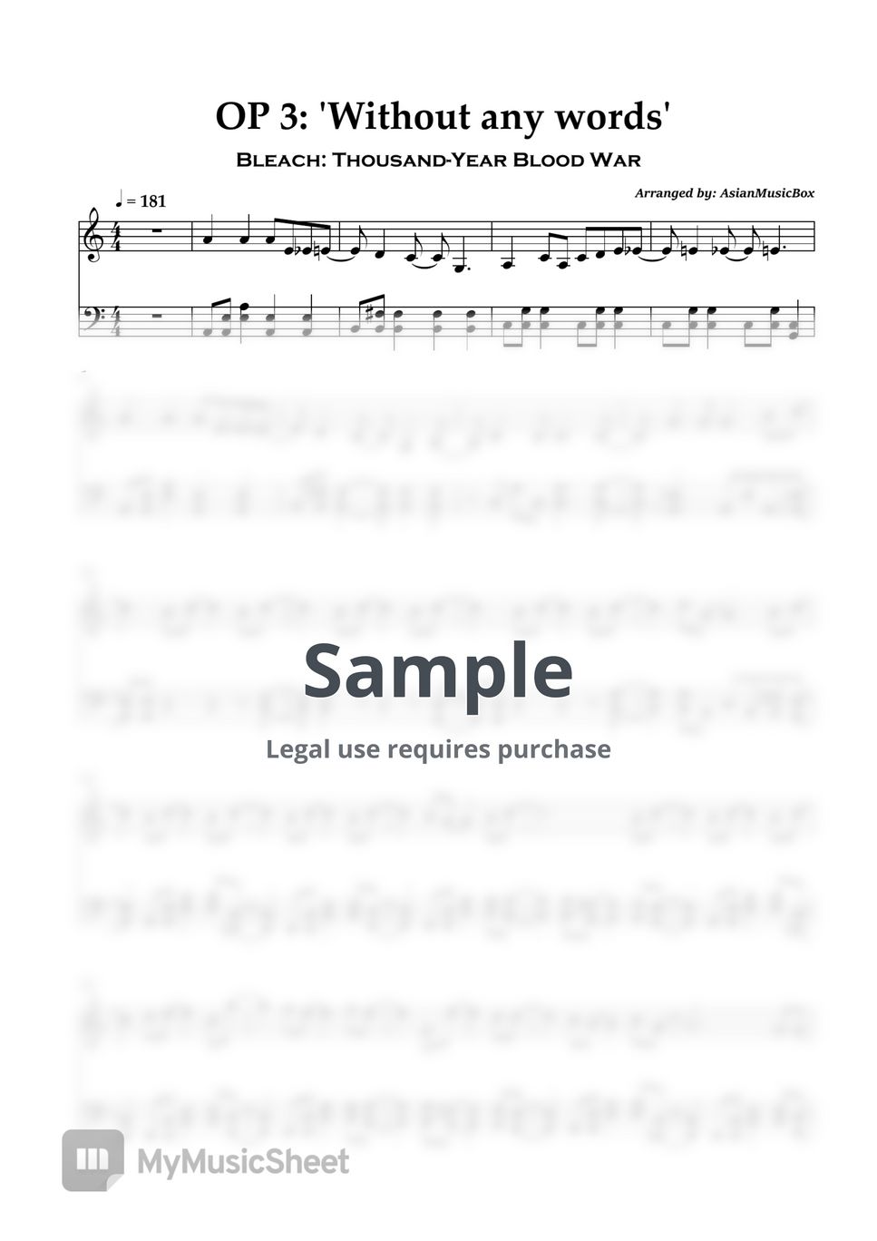 Bleach: Thousand-Year Blood War - OP 3: 'Without any words' (Sheet ...