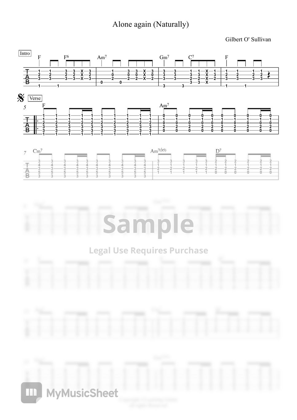 Gilbert O' sullivan - Alone again (Naturally) Guitar Rhythm (Chords ...