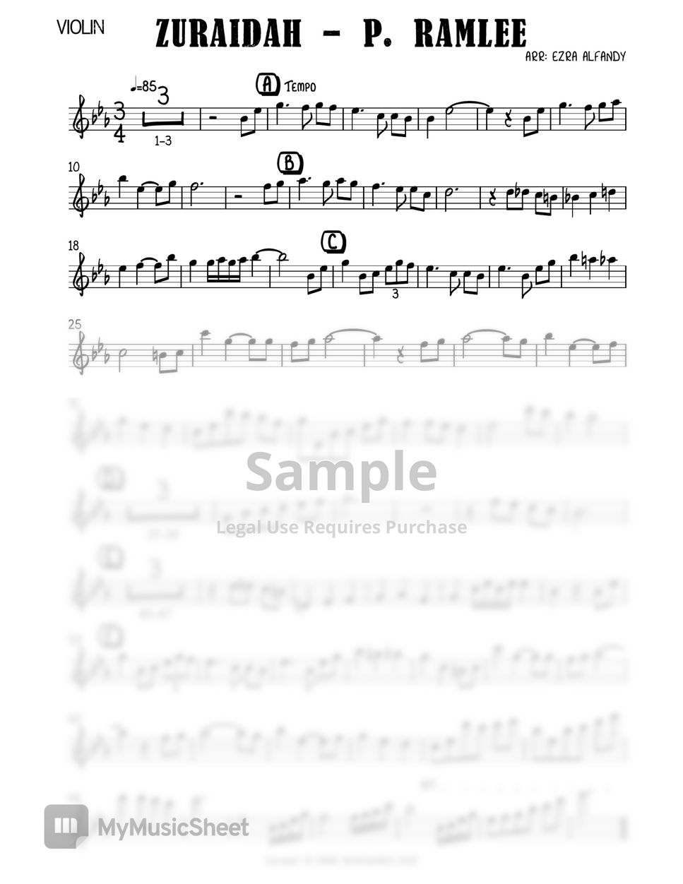 P. Ramlee - Zuraidah (Solo Violin) Partitur by Ezra Alfandy