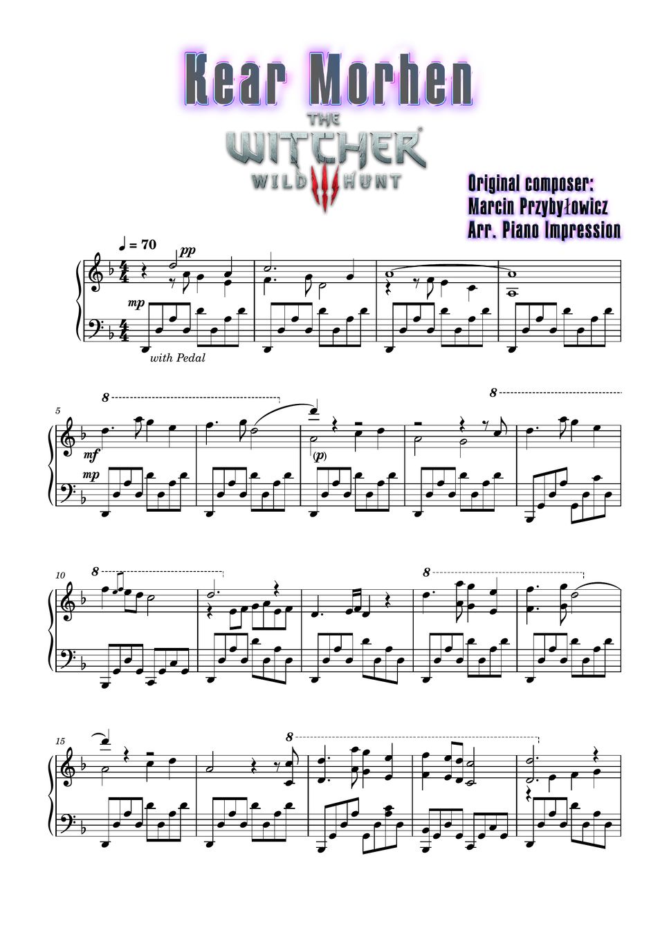 The Witcher 3: Wild Hunt - Kaer Morhen Sheet by Piano Impression