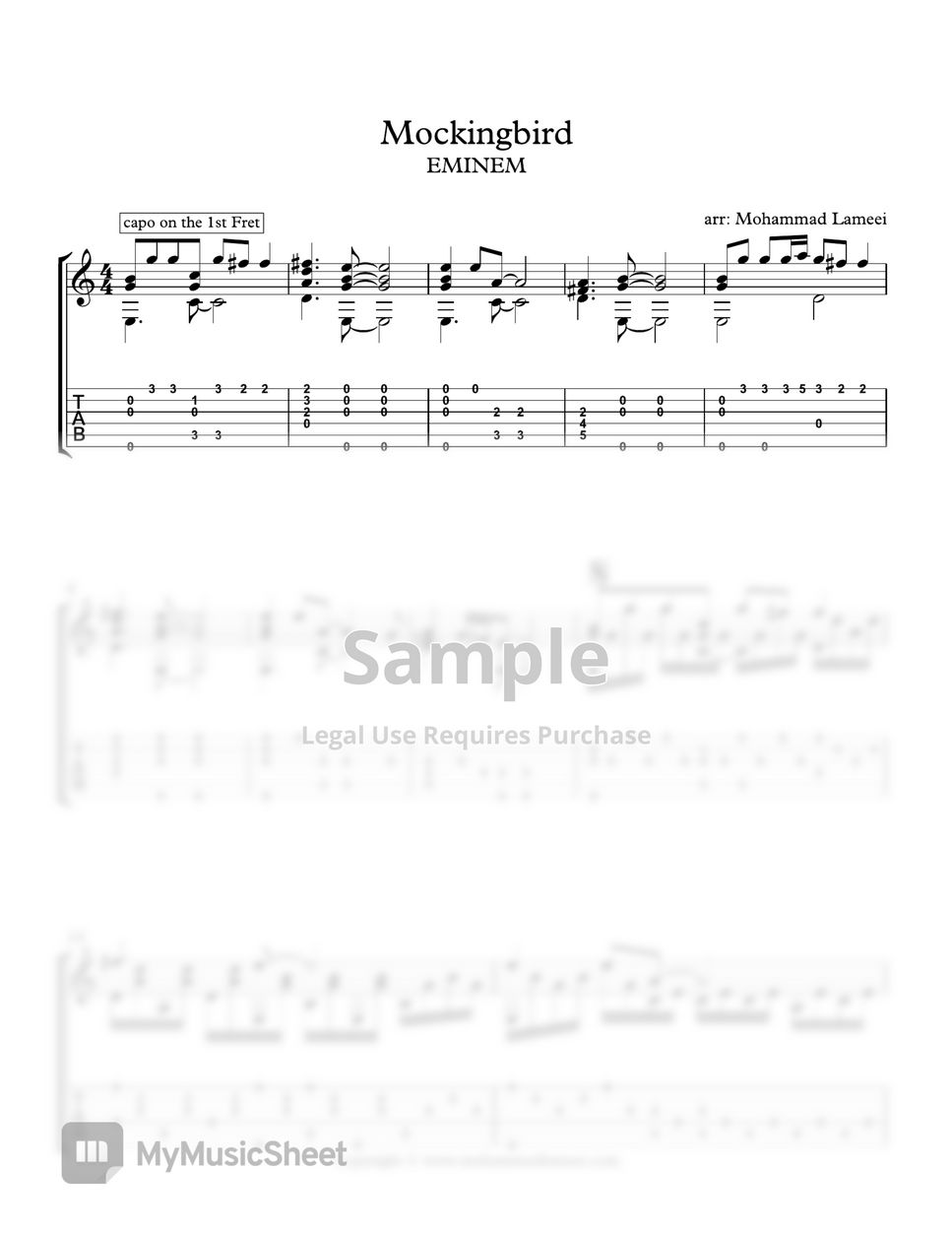 Eminem - Mockingbird Tab + 1staff by Mohammad Lameei