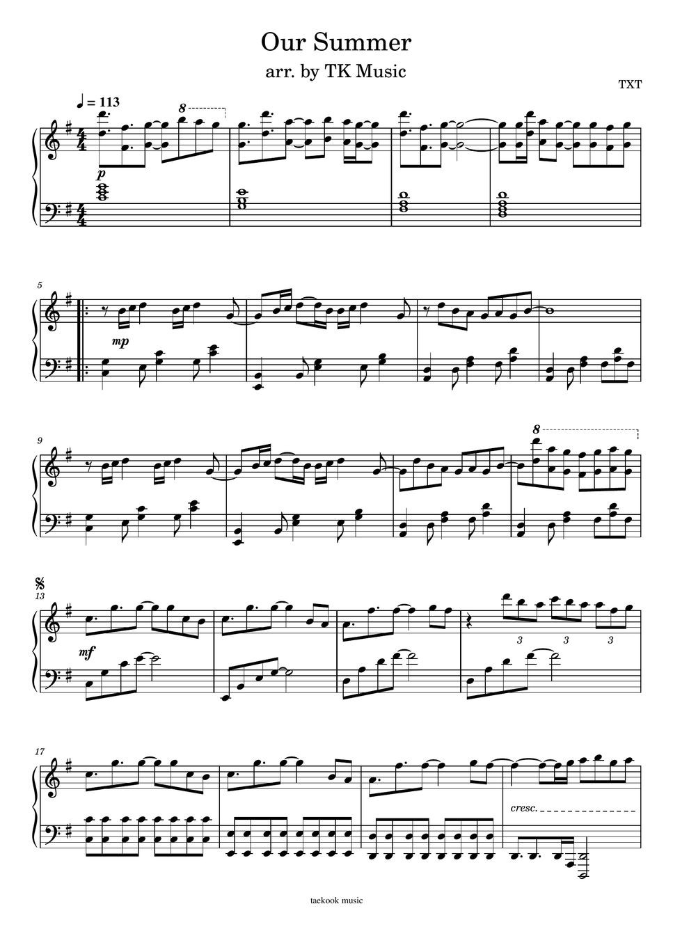 TOMORROW X TOGETHER (TXT) - Our Summer Sheets by TK Music