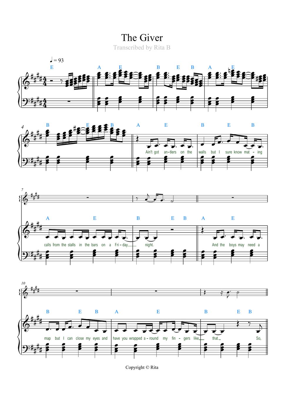 Chappell Roan - The Giver (With lyrics and chords) 樂譜 by Rita B