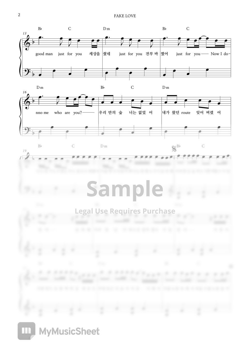 BTS - FAKE LOVE Easy Piano Sheet Music