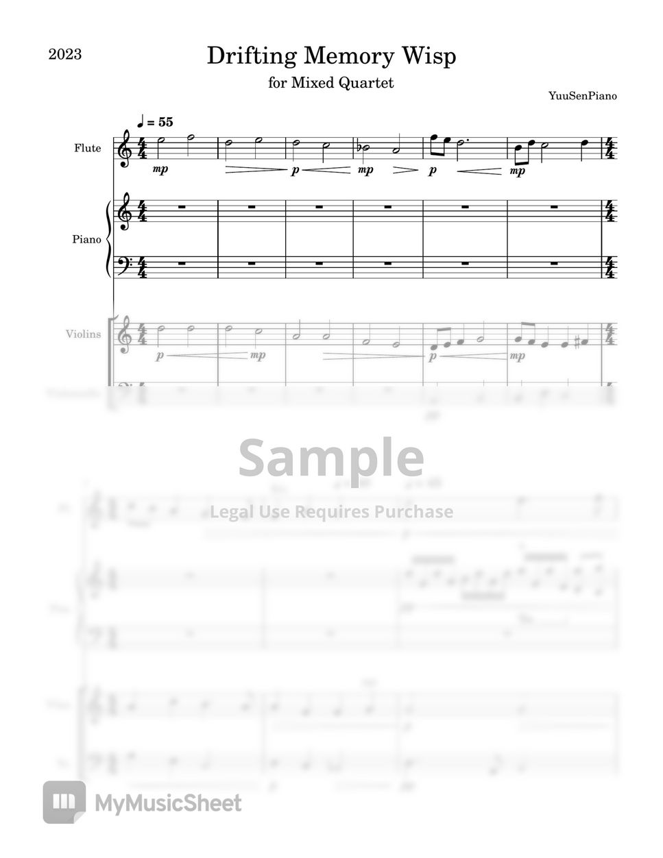 YuuSenPiano - Drifting Memory Wisp (Mixed Quartet (Flute, Piano, Violin, Cello)) Sheet