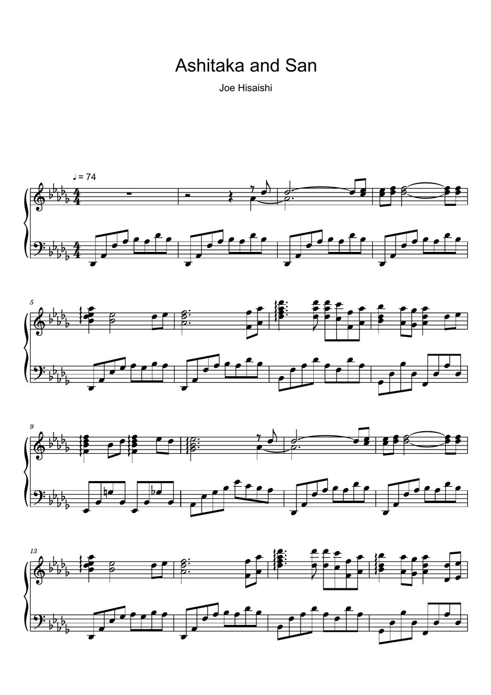 Joe Hisaishi - Ashitaka and San [Princess Mononoke] (Sheet Music, MIDI ...