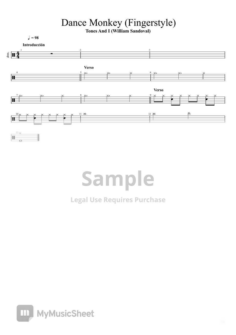 TONES AND I - Dance Monkey (Drums) 악보 by William Sandoval