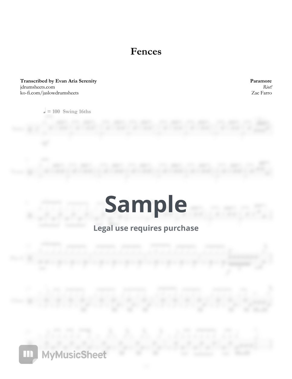 Paramore - Fences 楽譜 by Evan Jaslow