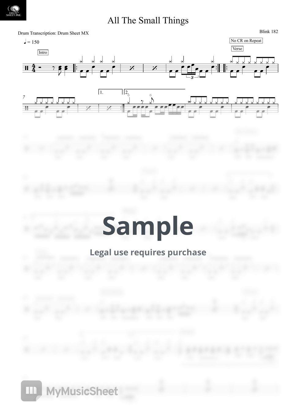 Blink 182 - All The Small Things Sheet Music by Drum Transcription ...