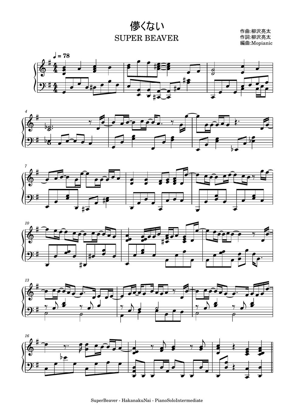 SUPER BEAVER - 儚くない 楽譜 by Mopianic