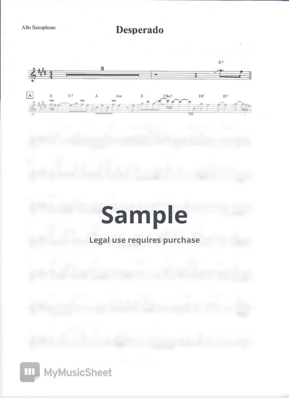 Eagles. - Desperado (Alto Sax) Sheet Music by Warren Hill