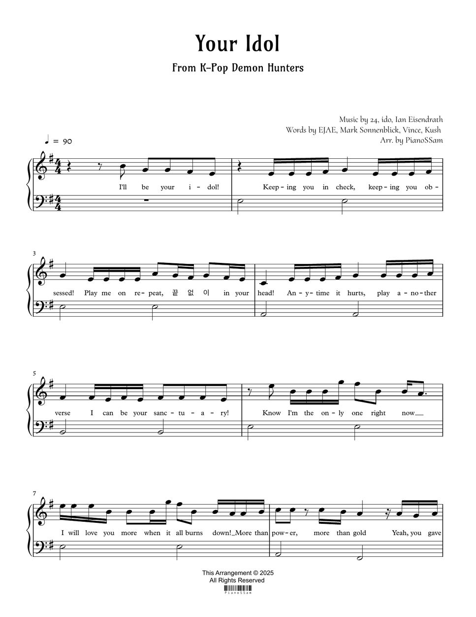 Saja Boys - Your Idol (K-POP Demon Hunters) Sheet Music by PianoSSam