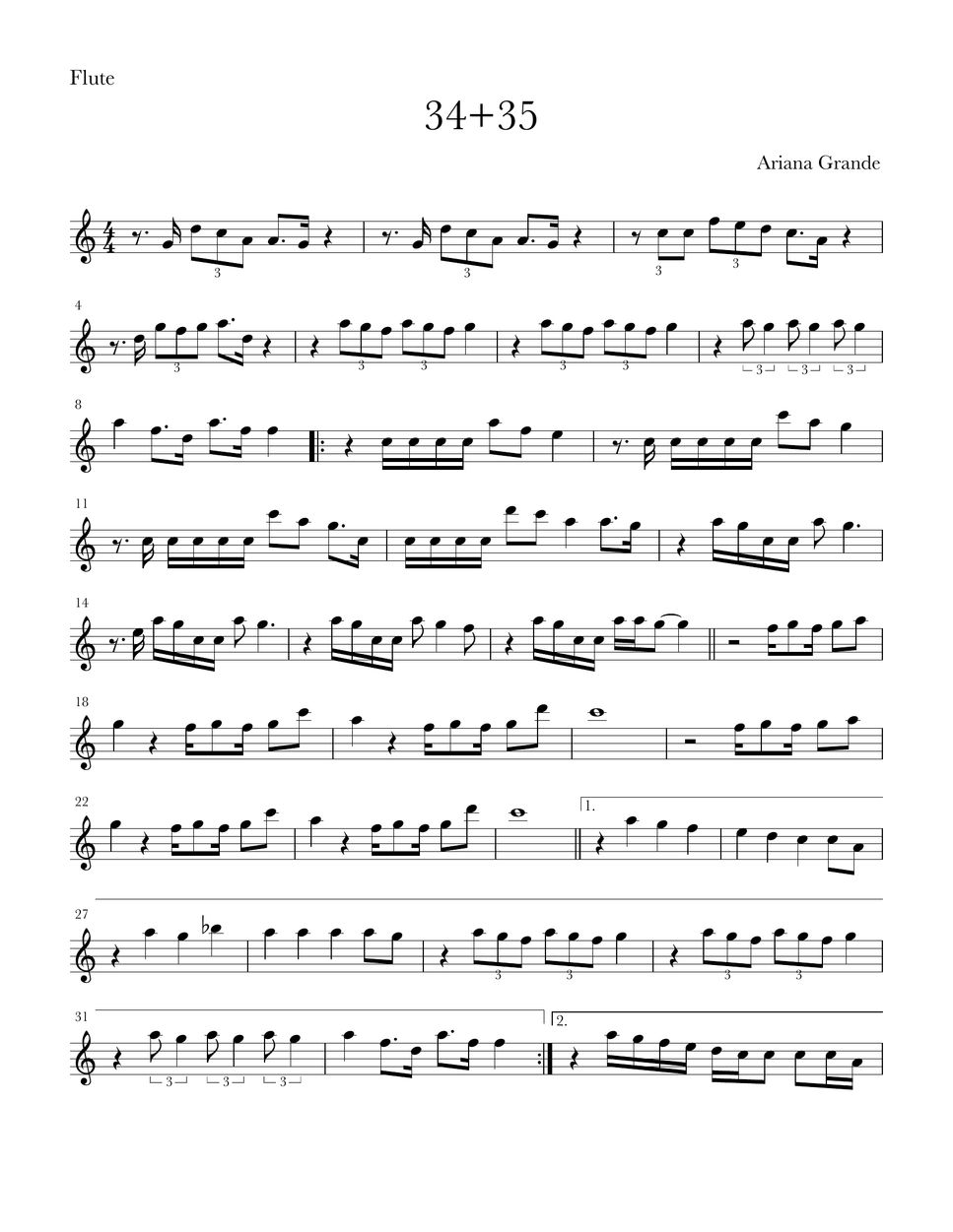 Ariana Grande - 34+35 (Flute Version) Sheet by Eunmi Kim