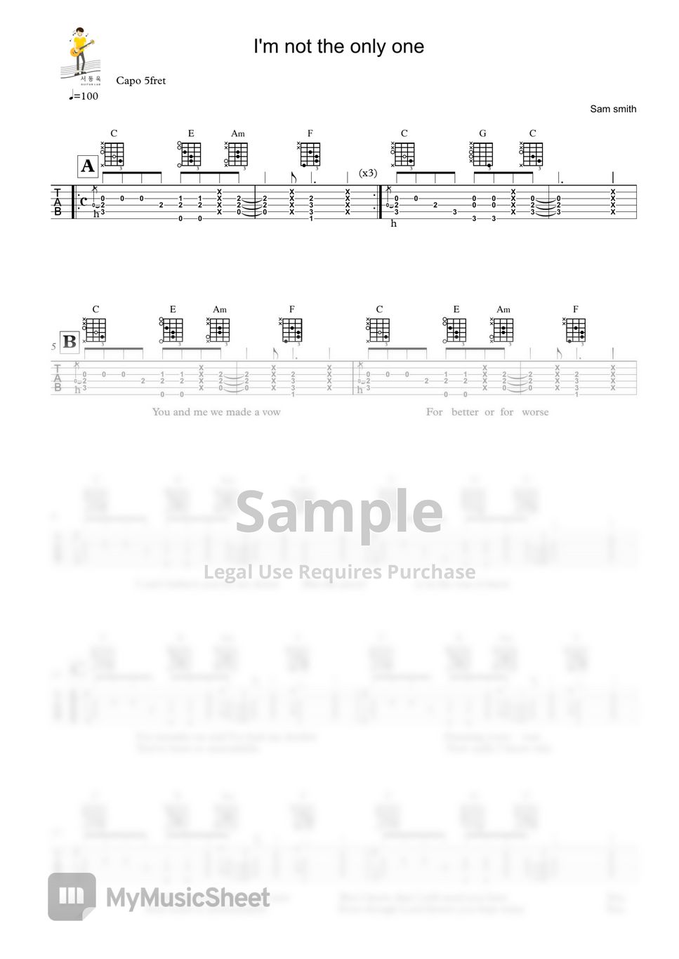 Sam Smith - I'm Not The Only One (Guitar TAB) 악보 by 서동욱