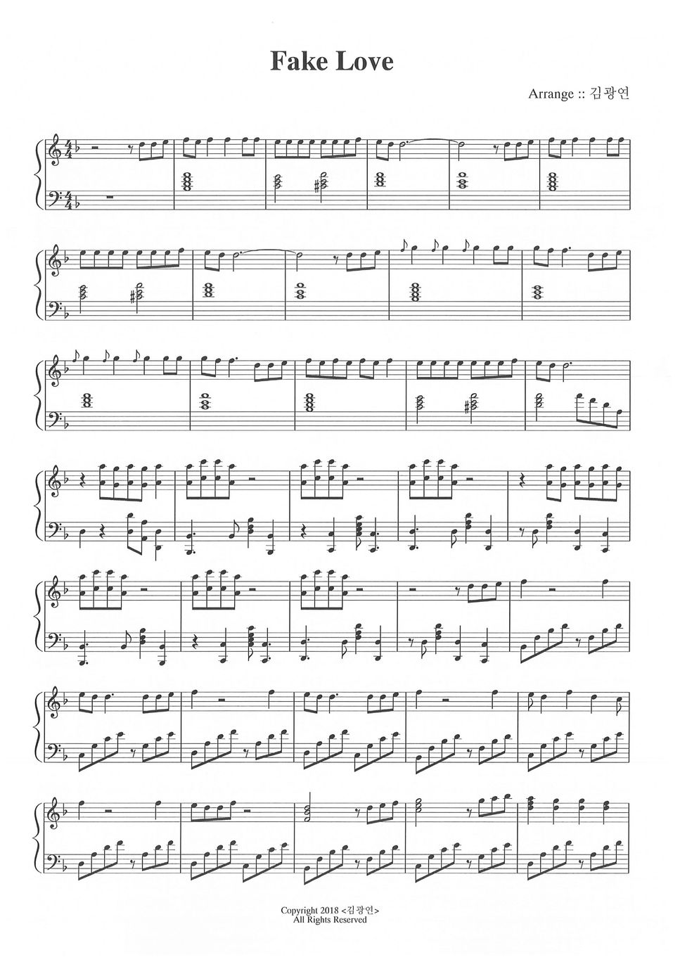 Bts Fake Love Sheet