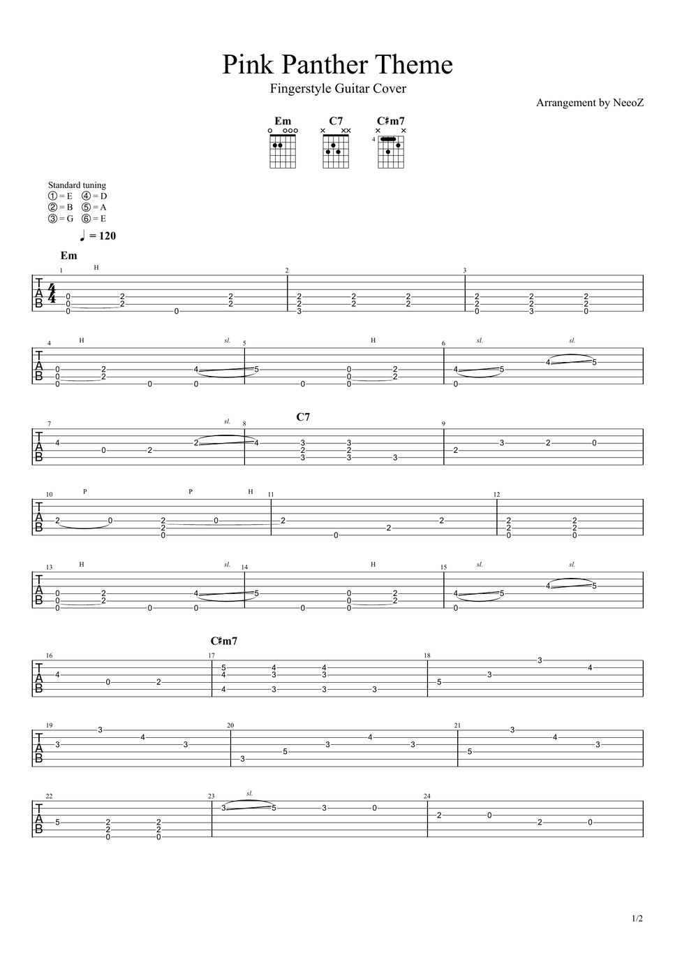 Pink Panther Guitar Chords