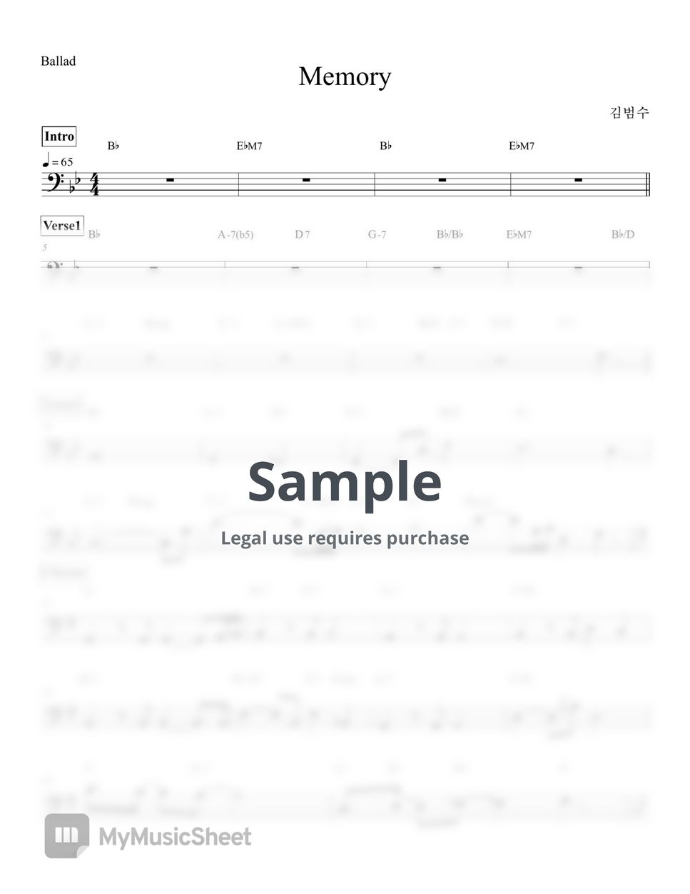 김범수 - Memory Tab + 단선 악보 by 우민