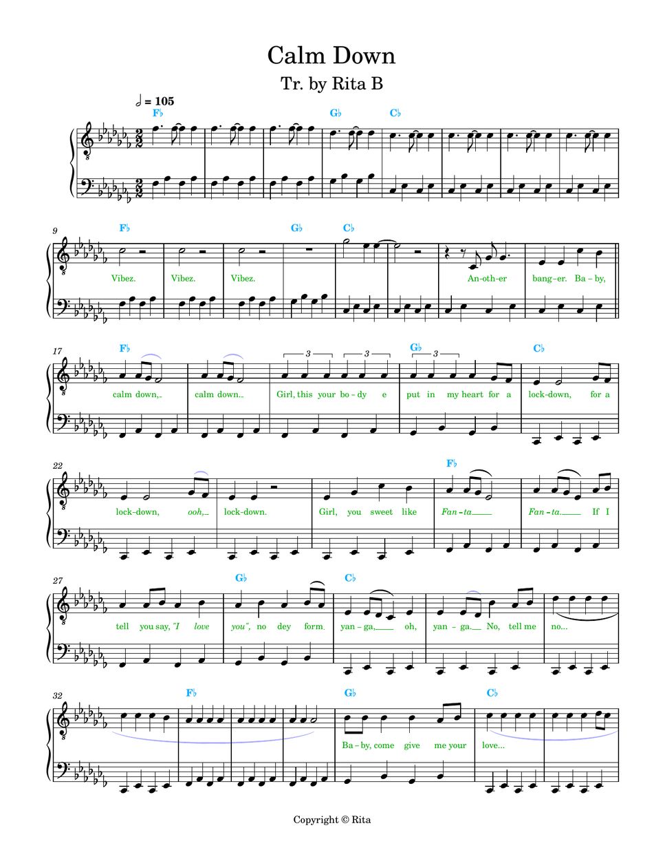 Rema, Selena Gomez - Calm Down (lyrics/chords) Sheets by Rita B