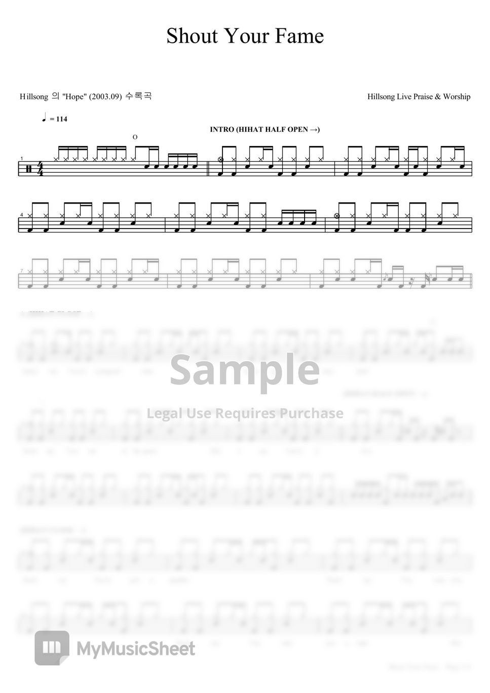 hillsong - shout your fame Sheets by COPYDRUM
