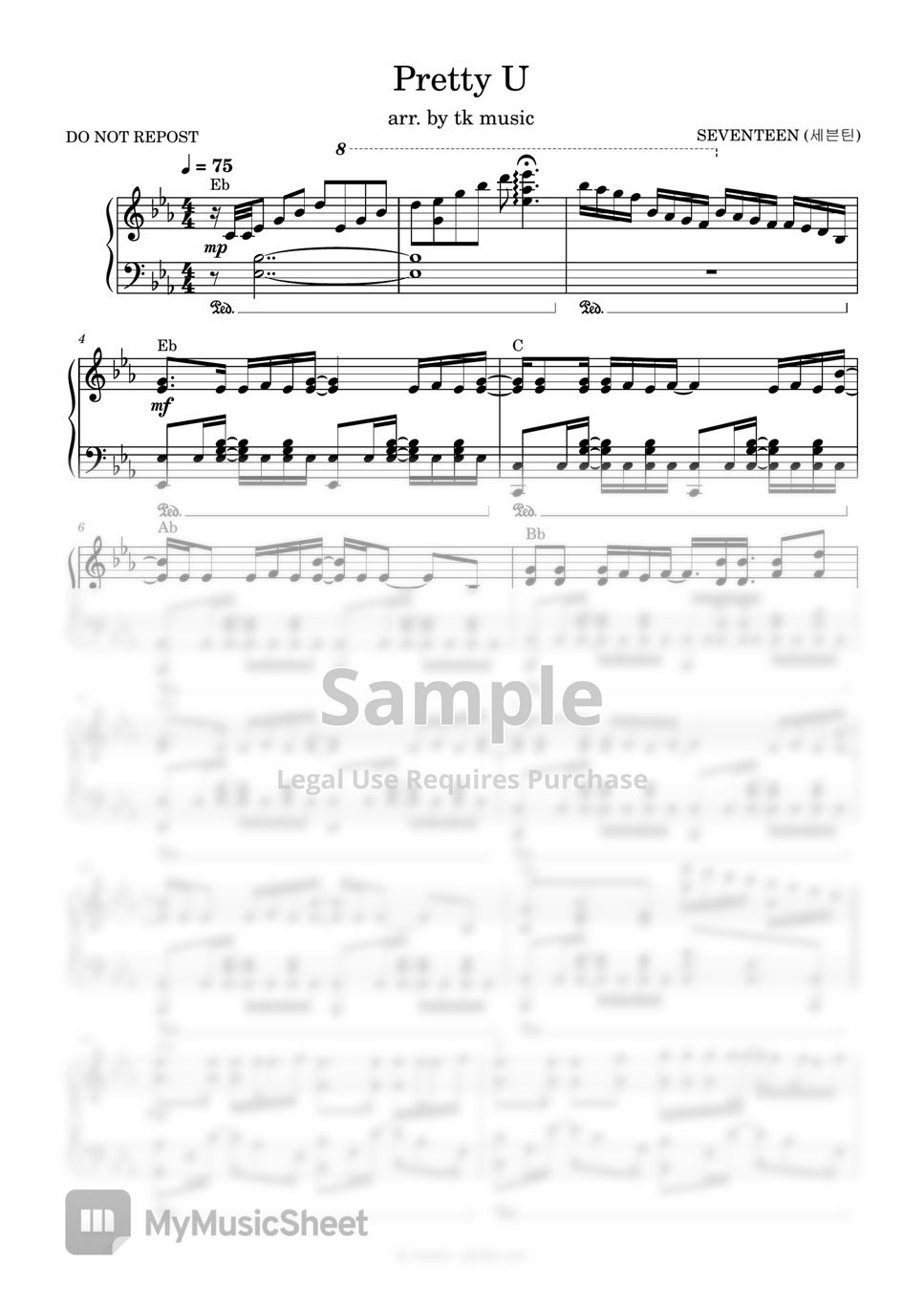 SEVENTEEN (세븐틴) 예쁘다 (Pretty U) 악보 By Tk, 40% OFF