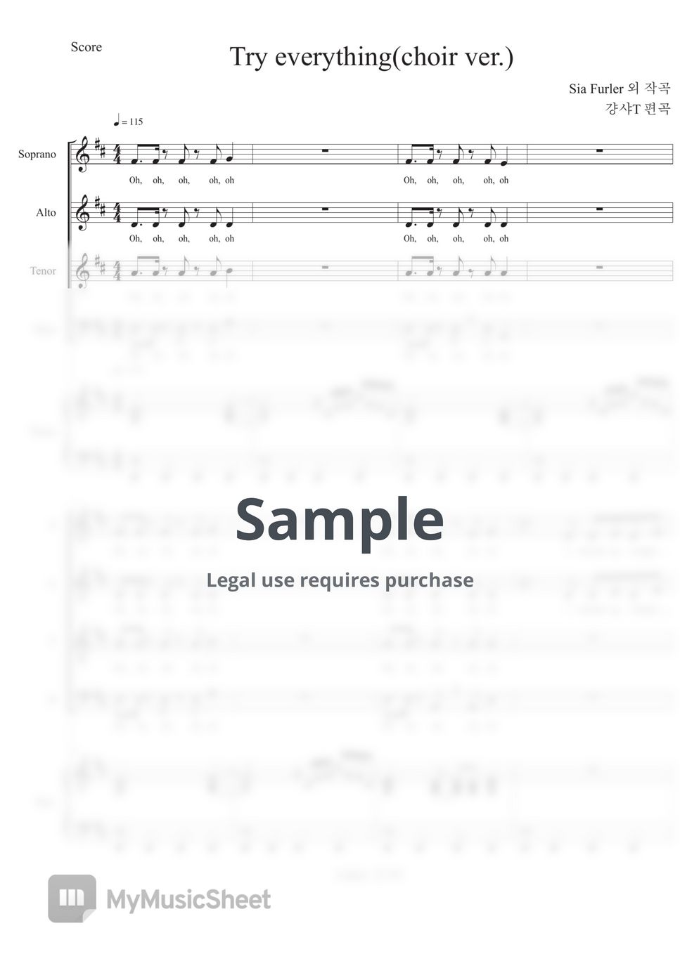 샤키라 - Try everything(합창) 楽譜 by 걍샤T