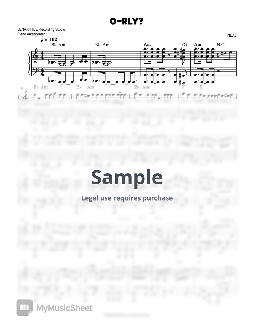 NEXZ - O-RLY? Sheet Music by JENARRTEE Recording Studio