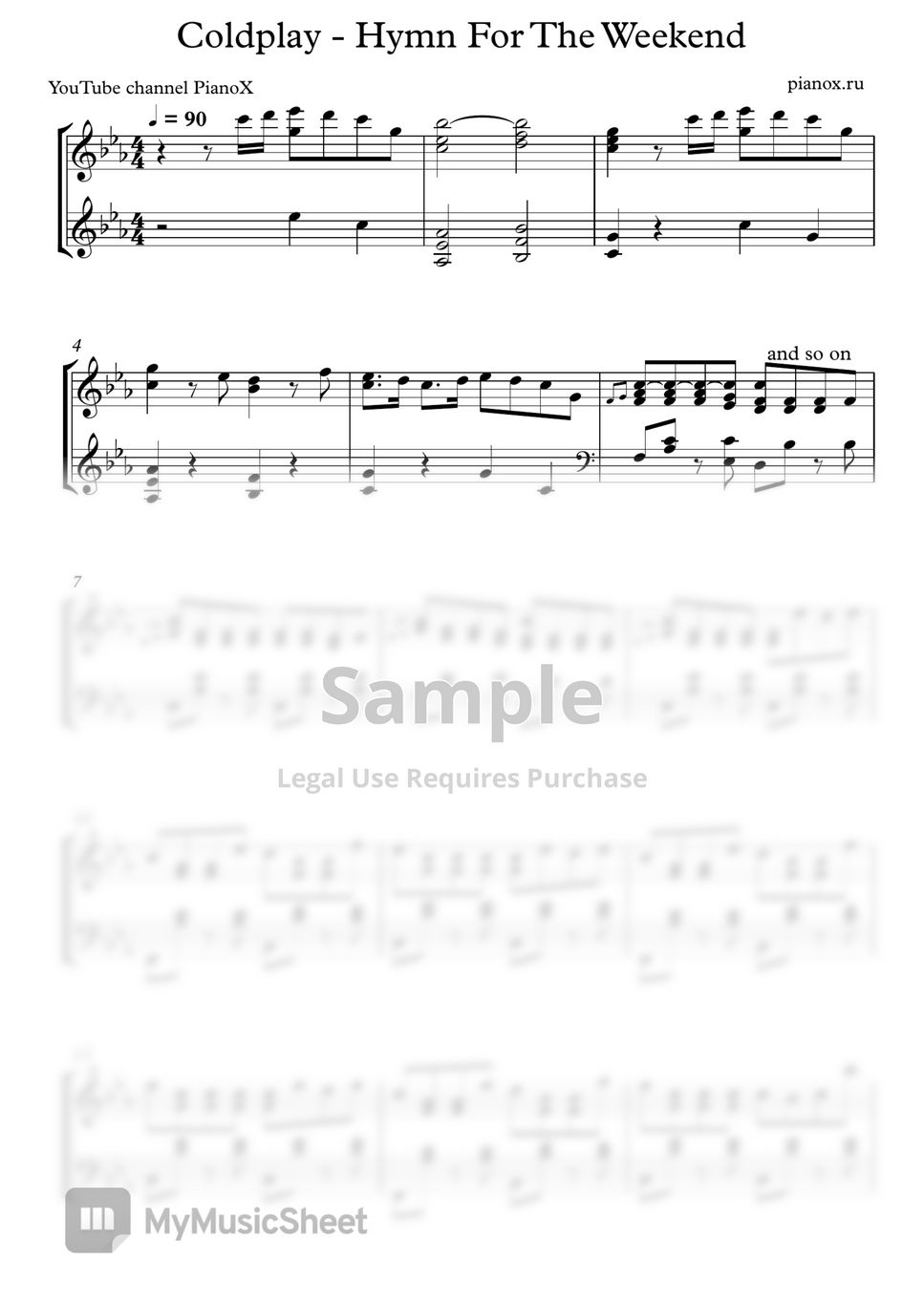 Coldplay - Hymn For The Weekend Sheet Music by PianoX