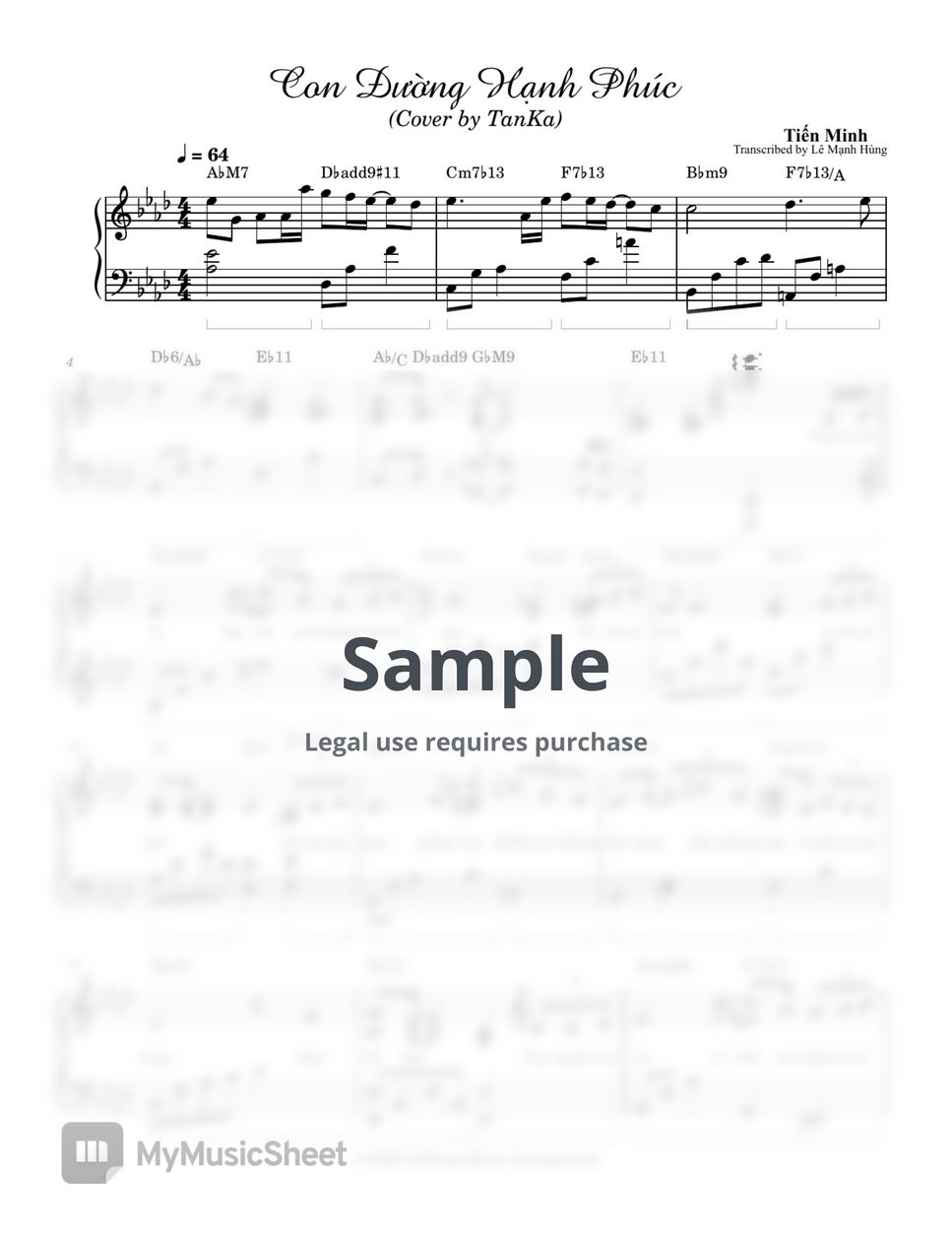 Cover by TanKa - Con Đường Hạnh Phúc (Transcribed) 악보 by Le Manh Hung