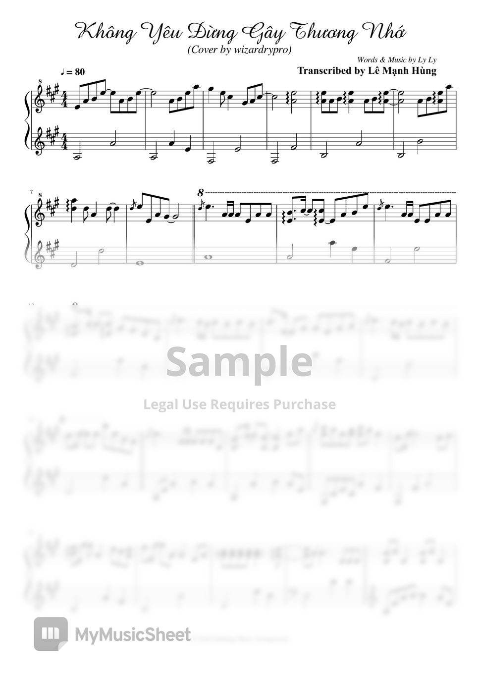 Cover by wizardrypro - KHÔNG YÊU ĐỪNG GÂY THƯƠNG NHỚ (Transcribed) 악보 by Le Manh Hung